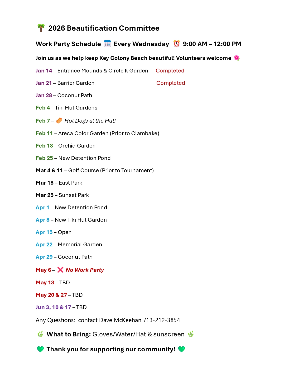 🌴 2026 Beautification Committee Work Party Schedule - City of Key ...