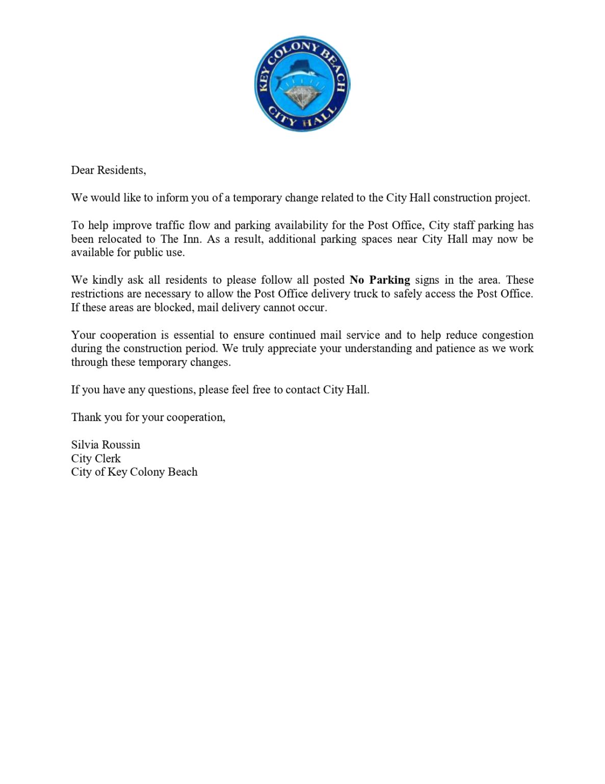 Temporary Parking Changes Near The Post Office And City Hall - City of ...